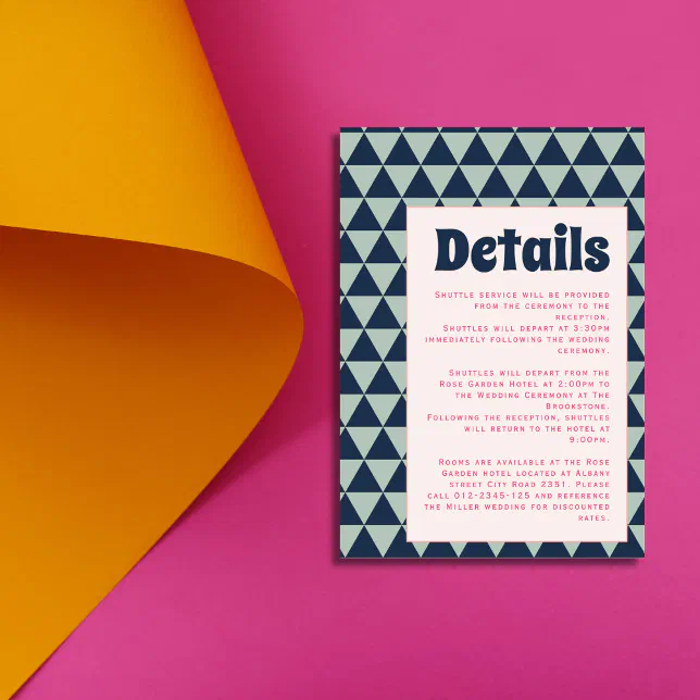 70s Retro Triangle Pattern Groovy Wedding Enclosure Card | Zazzle