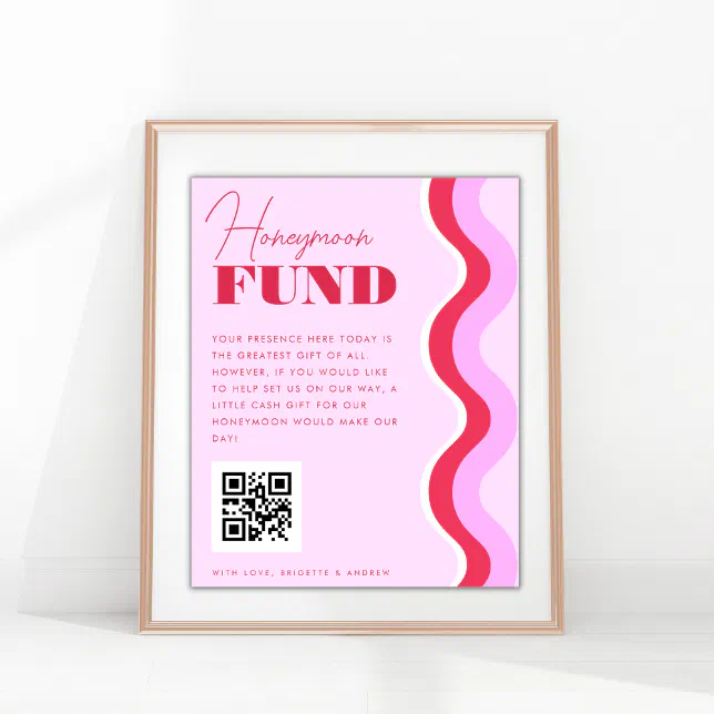 70s Retro Wave Pink and Red Honeymoon Fund Sign | Zazzle