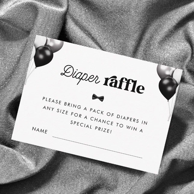 70s Script Black White Diaper Raffle Baby Shower Enclosure Card | Zazzle