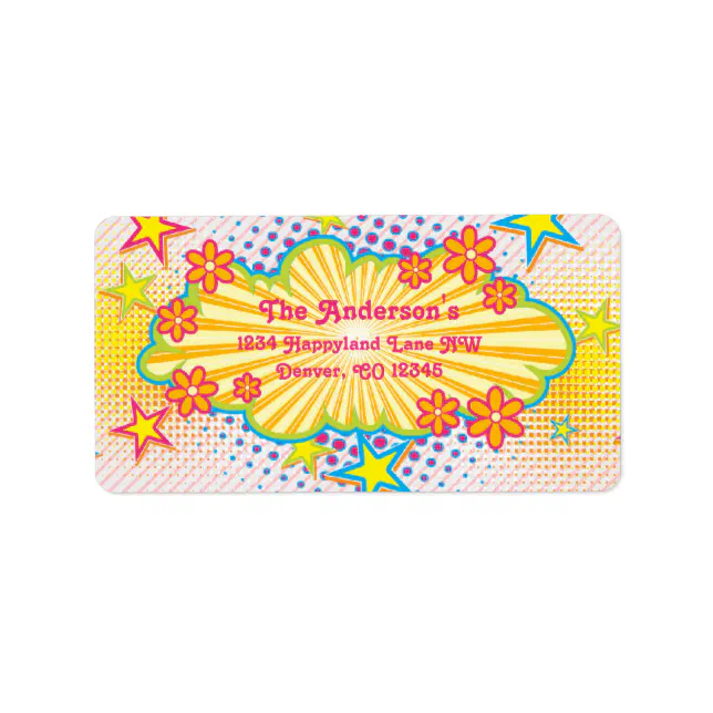 70s Theme Groovy Birthday Party Return Address Label | Zazzle