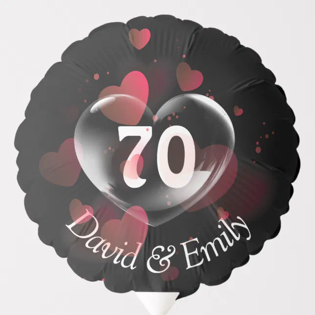 70th Anniversary Heart Bubble With Red Hearts Balloon | Zazzle