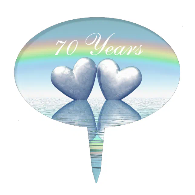 70th Anniversary Platinum Hearts Cake Topper | Zazzle