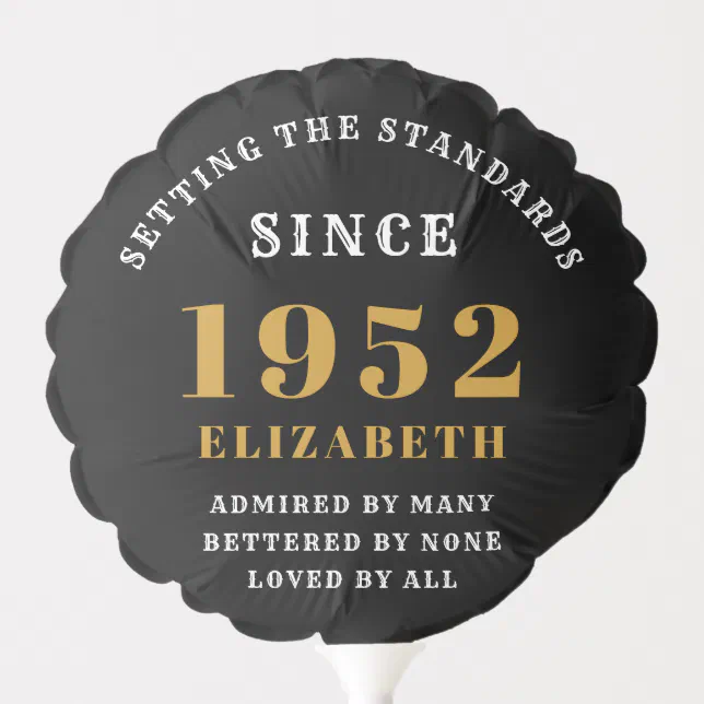 70th Birthday 1952 Elegant Black Gold Chic Balloon | Zazzle