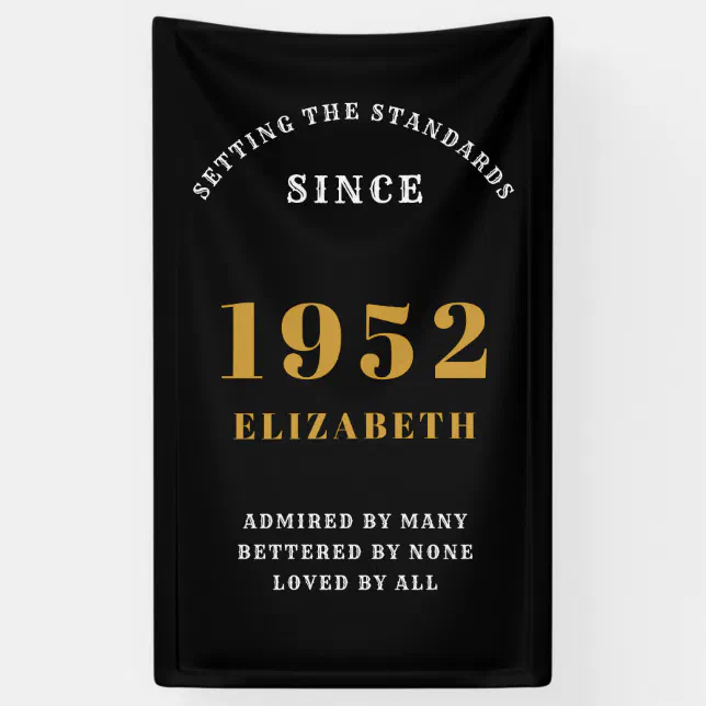 70th Birthday 1952 Elegant Chic Gold Black Banner | Zazzle