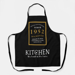 70th Birthday 1952 Name Elegant Black Gold Chic Apron | Zazzle