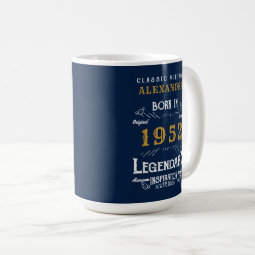 70th Birthday 1952 Name Legendary Blue Gold Large Coffee Mug | Zazzle