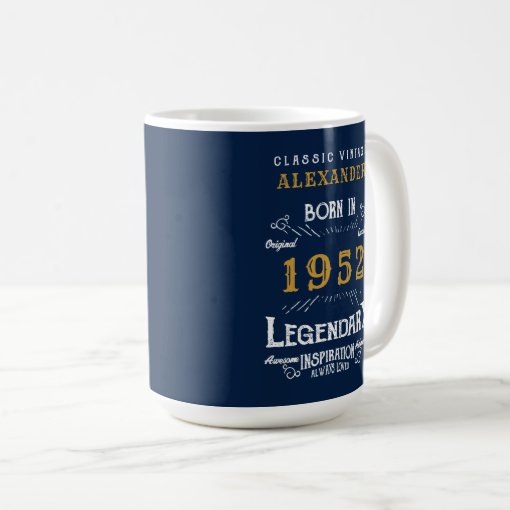 70th Birthday 1952 Name Legendary Blue Gold Large Coffee Mug | Zazzle