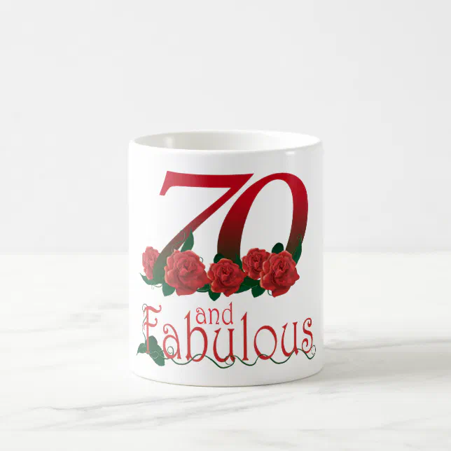 70th birthday 70 and fabulous red roses floral mug | Zazzle