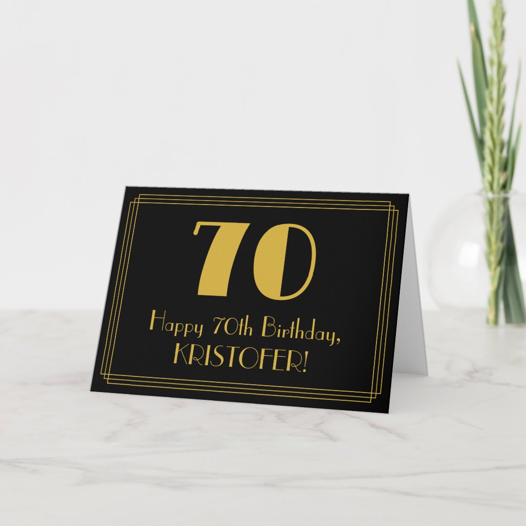 70th Birthday: Art Deco Inspired Look "70" + Name Card | Zazzle