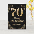 70th Birthday Black and Gold Glitter Frame Card | Zazzle