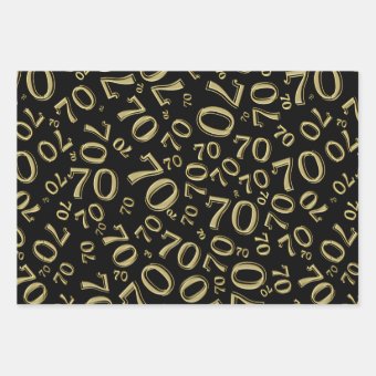 70th Birthday Black & Gold Number Pattern 70 Wrapping Paper Sheets | Zazzle