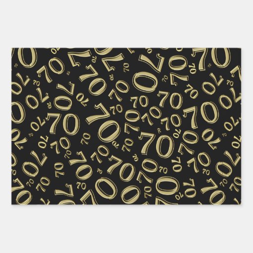 70th Birthday Black & Gold Number Pattern 70 Wrapping Paper Sheets | Zazzle