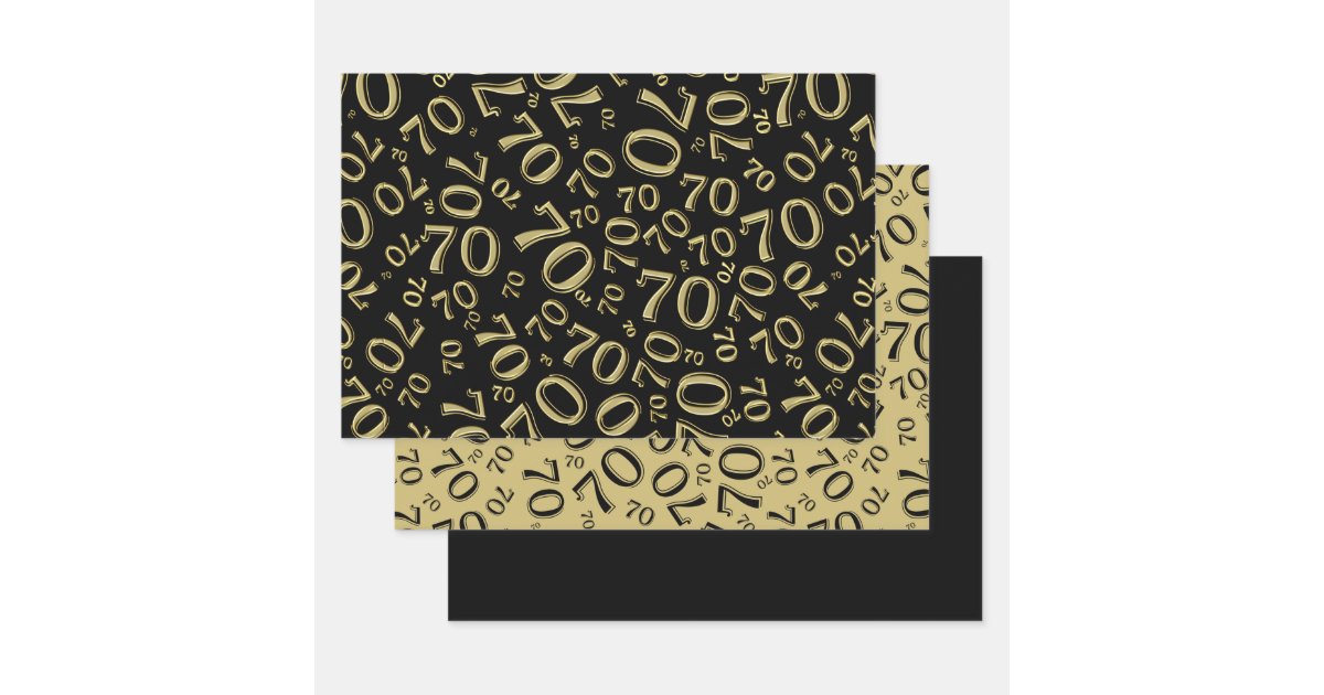 70th Birthday Black & Gold Number Pattern 70 Wrapping Paper Sheets | Zazzle