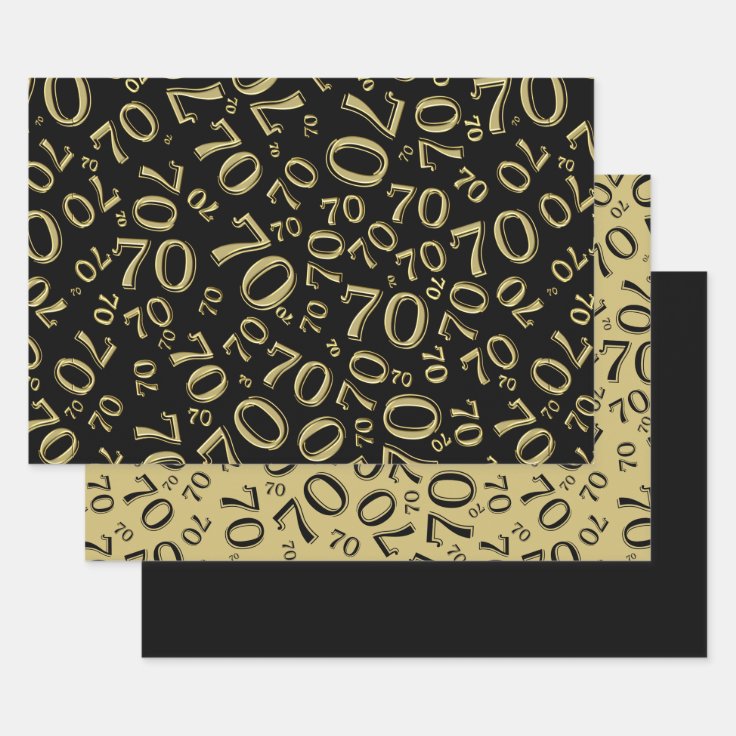 70th Birthday Black & Gold Number Pattern 70 Wrapping Paper Sheets | Zazzle
