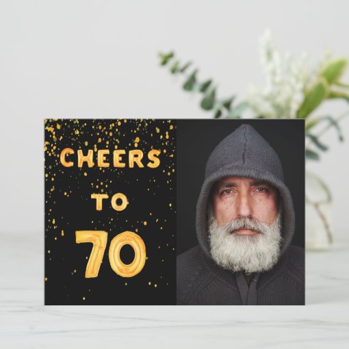 70th Birthday Black Gold Photo Cheers Invitation Zazzle