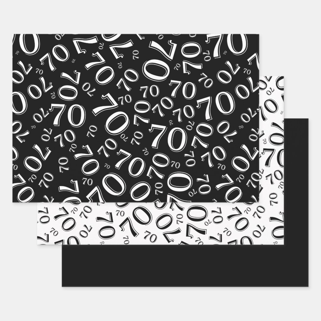 70th Birthday Black & White Number Pattern 70 Wrapping Paper Sheets ...