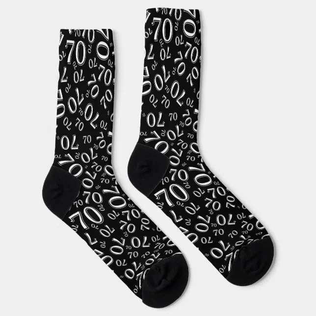 70th Birthday Black/White Random Number Pattern Socks | Zazzle