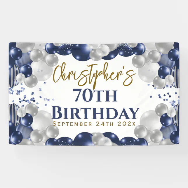 70th Birthday Blue Balloons Party Welcome Banner | Zazzle