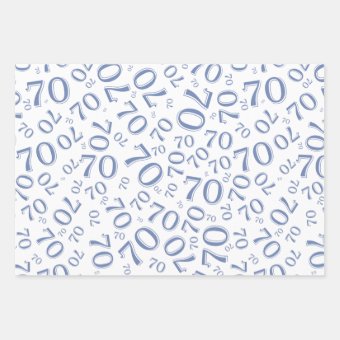 70th Birthday Blue & White Number Pattern 70 Wrapping Paper Sheets | Zazzle
