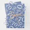 70th Birthday Blue & White Number Pattern 70 Wrapping Paper Sheets | Zazzle