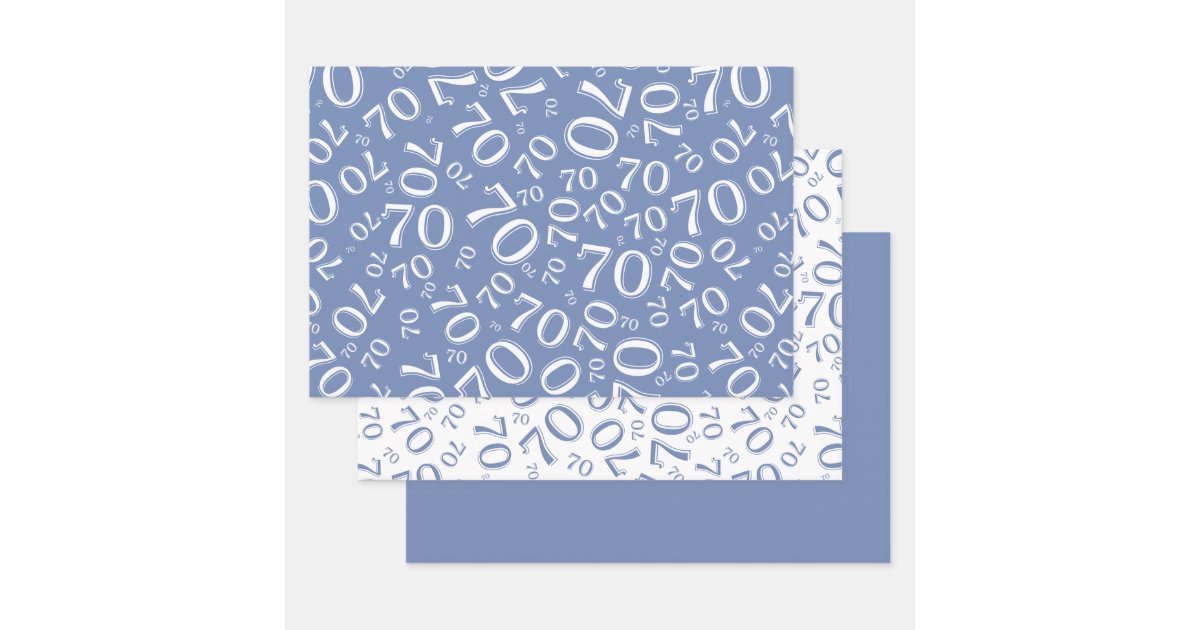 70th Birthday Blue & White Number Pattern 70 Wrapping Paper Sheets | Zazzle