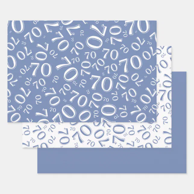 70th Birthday Blue & White Number Pattern 70 Wrapping Paper Sheets | Zazzle