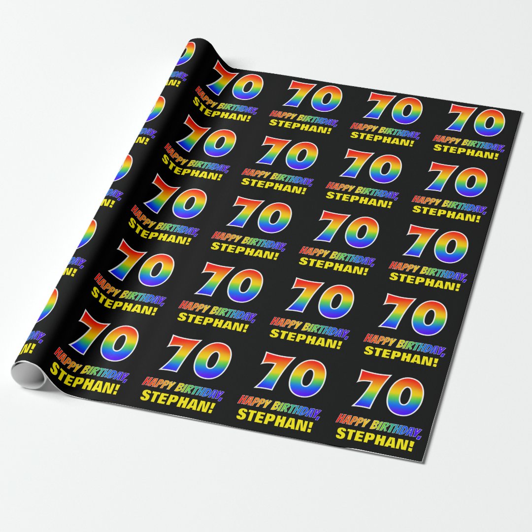 70th Birthday: Bold, Fun, Simple, Rainbow 70 Wrapping Paper | Zazzle