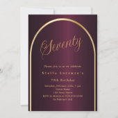 70th birthday burgundy gold arch script elegant invitation | Zazzle