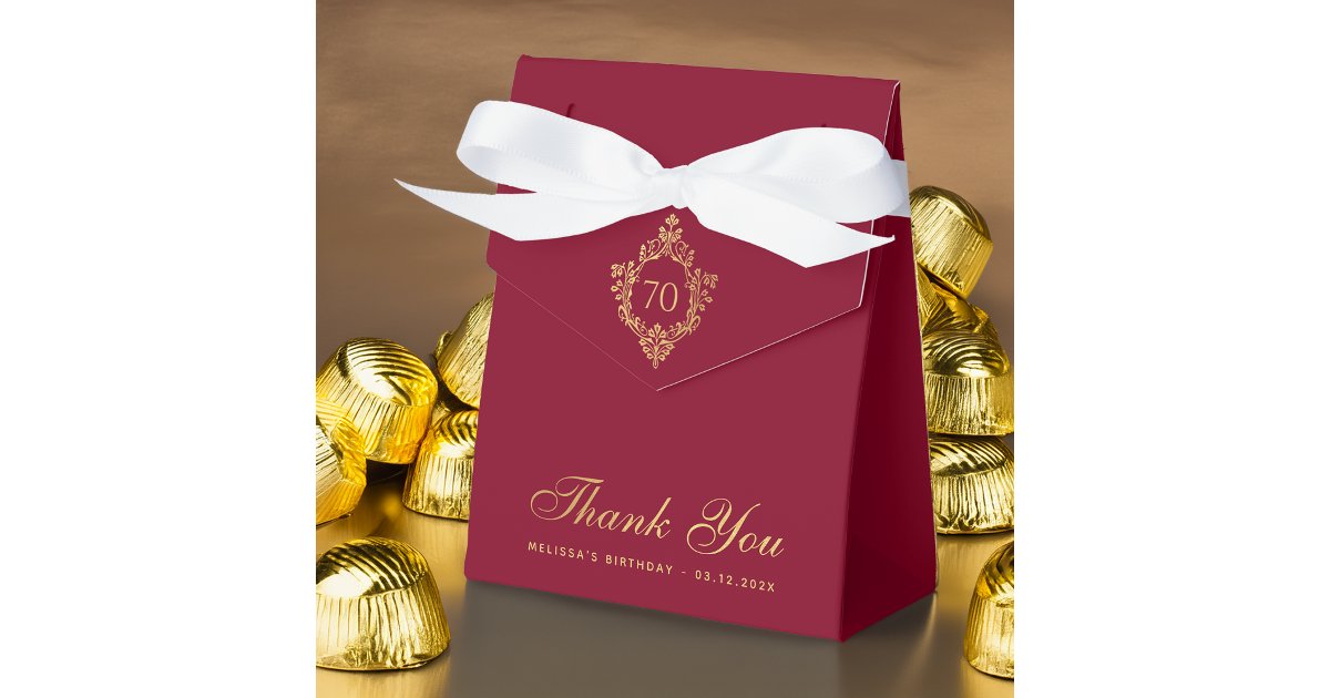 70th Birthday Burgundy Gold Crest Elegant Vintage Favor Boxes | Zazzle