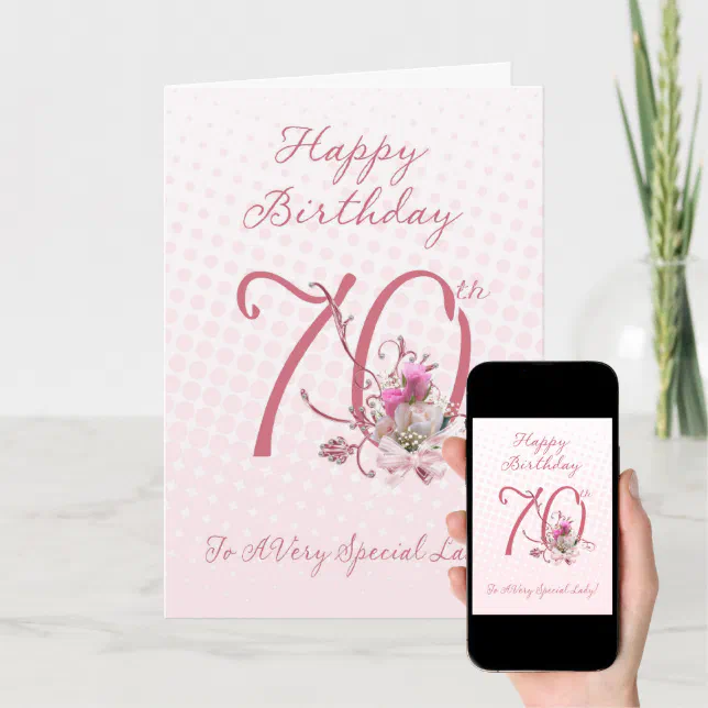 70th Birthday Card - Pink Roses - To A Very Specia | Zazzle