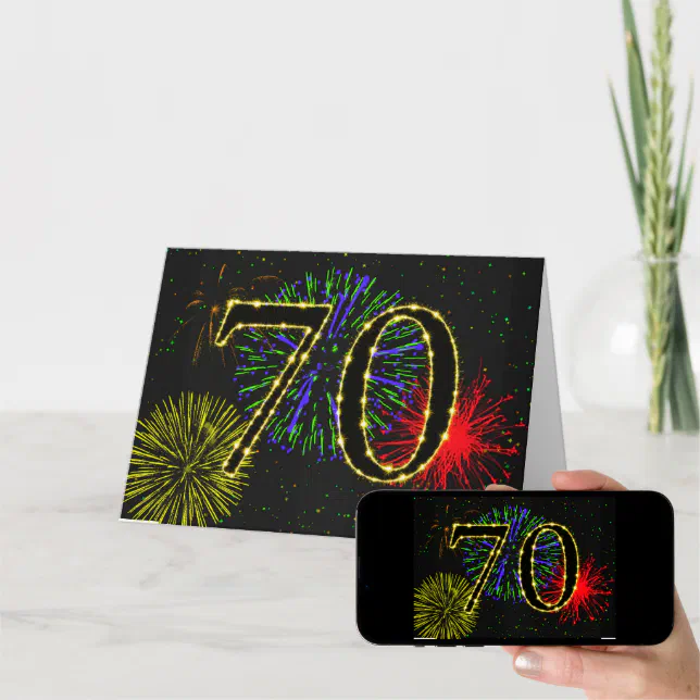 70th Birthday card with fireworks | Zazzle