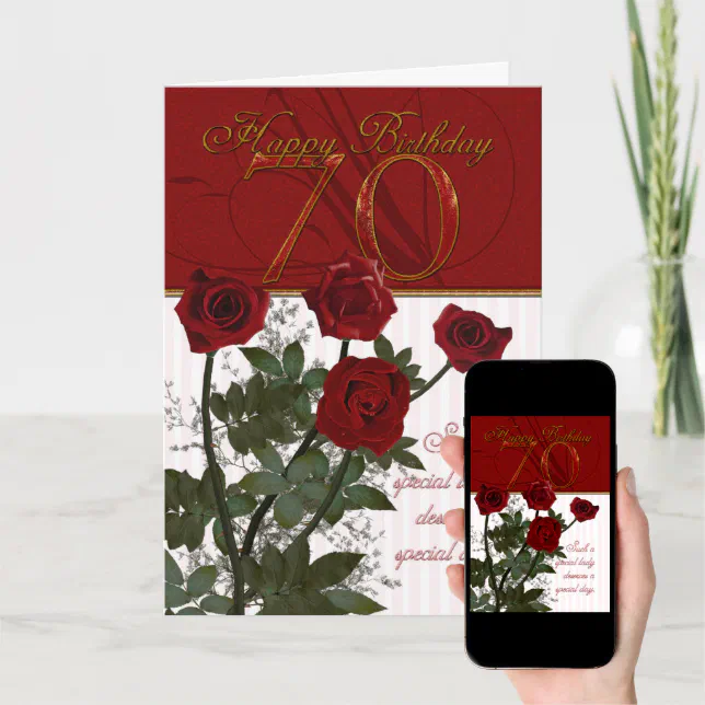 70th Birthday Card With Roses | Zazzle