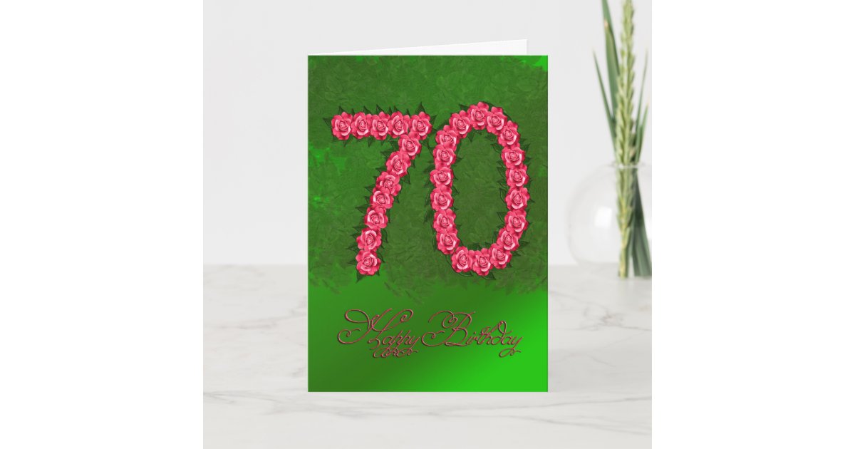 70th birthday card with roses and leaves | Zazzle