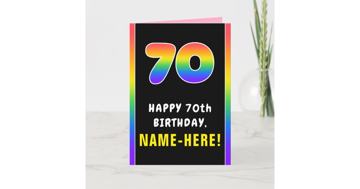 70th Birthday: Colorful Rainbow # 70, Custom Name Card | Zazzle