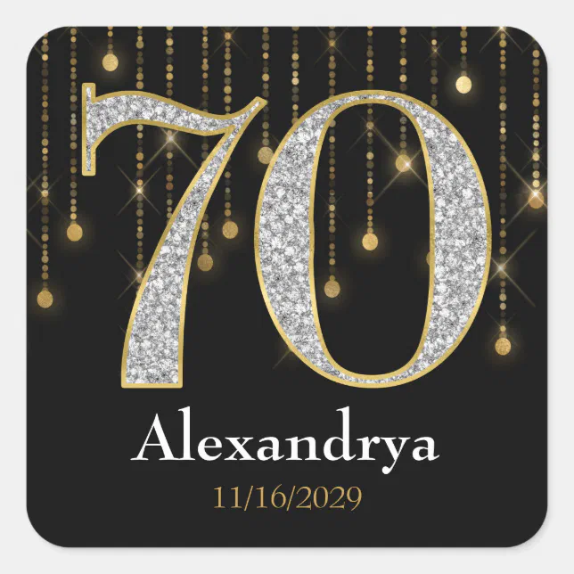 70th Birthday Diamonds Gold Favor Tags Stickers | Zazzle