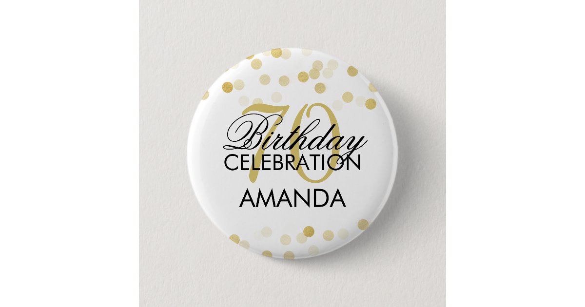 70th Birthday Faux Gold Foil Glitter Lights Pinback Button | Zazzle