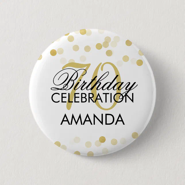 70th Birthday Faux Gold Foil Glitter Lights Pinback Button | Zazzle