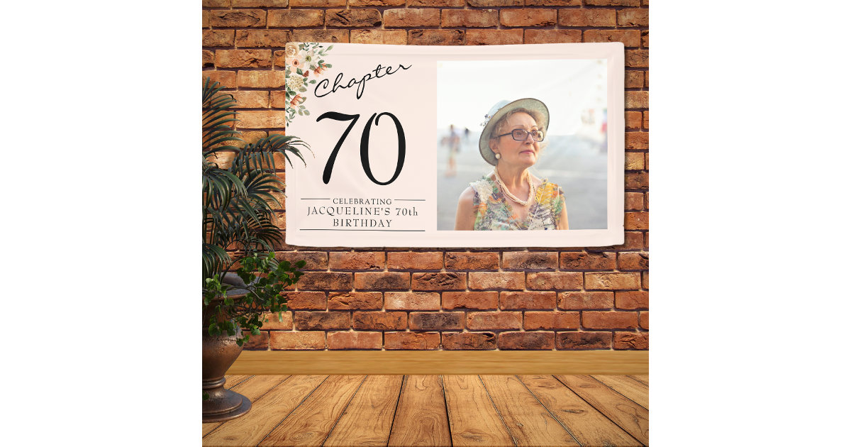 70th Birthday Floral Pink Photo Banner | Zazzle
