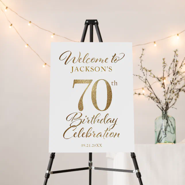 70th Birthday Gold Welcome Sign | Zazzle