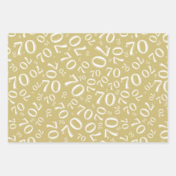 70th Birthday Gold & White Number Pattern 70 Wrapping Paper Sheets | Zazzle