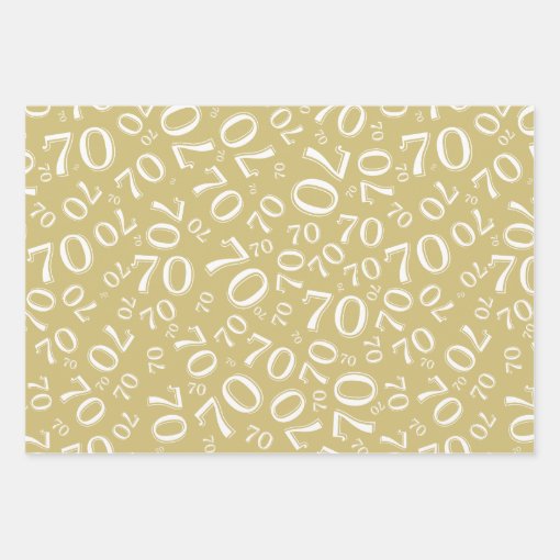 70th Birthday Gold & White Number Pattern 70 Wrapping Paper Sheets | Zazzle