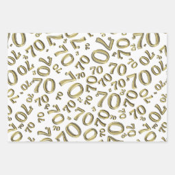 70th Birthday Gold & White Number Pattern 70 Wrapping Paper Sheets | Zazzle