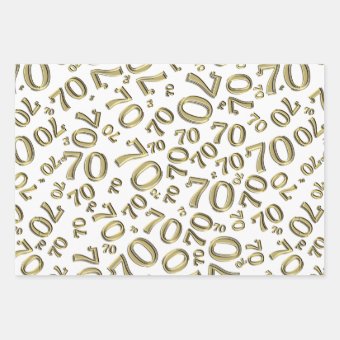 70th Birthday Gold & White Number Pattern 70 Wrapping Paper Sheets | Zazzle