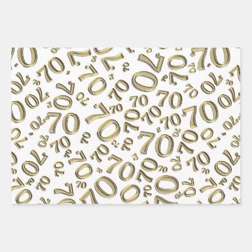 70th Birthday Gold & White Number Pattern 70 Wrapping Paper Sheets | Zazzle
