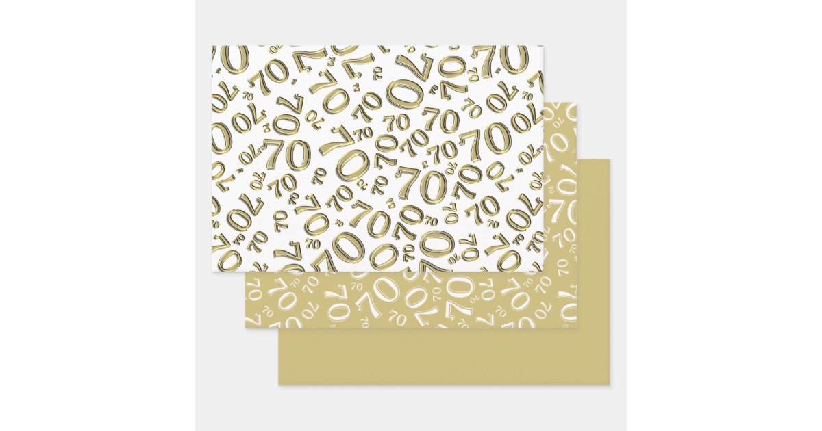 70th Birthday Gold & White Number Pattern 70 Wrapping Paper Sheets | Zazzle