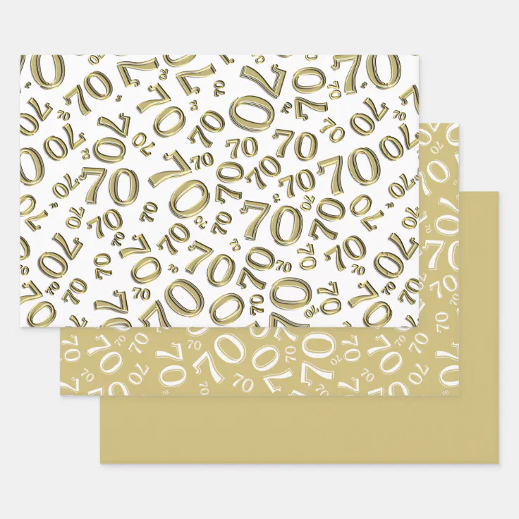 70th Birthday Gold & White Number Pattern 70 Wrapping Paper Sheets | Zazzle