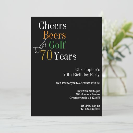 70th Birthday Golf Cheers Beers Party Invitation | Zazzle