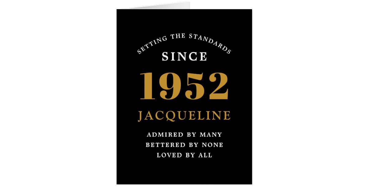 70th Birthday Name 1952 Black Gold Elegant Card | Zazzle