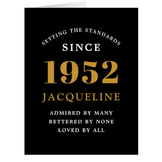 70th Birthday Name 1952 Black Gold Elegant Card | Zazzle