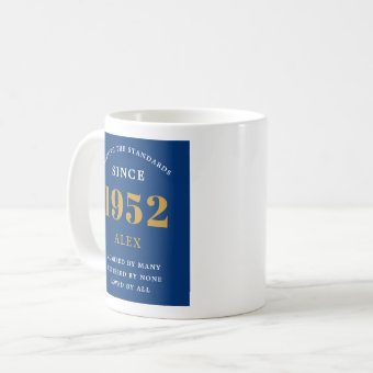 70th Birthday Name 1952 Blue Gold Elegant Chic Coffee Mug | Zazzle